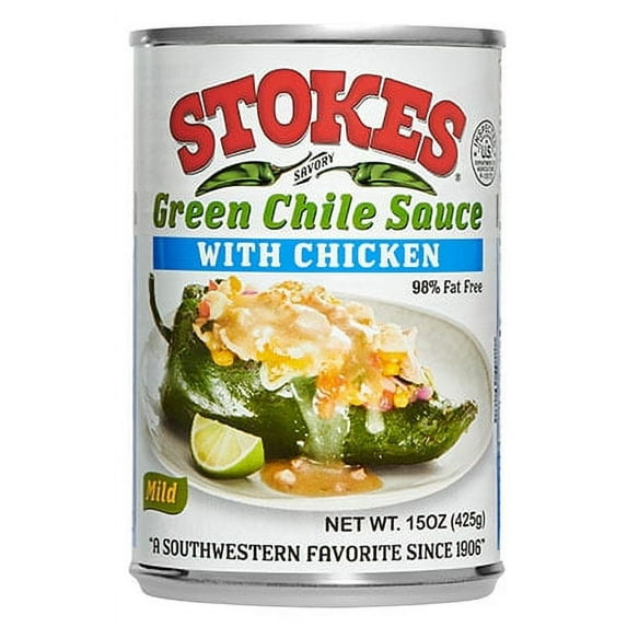 Stokes Green Chile Sauce with Chicken Mild 15 oz Can, Rich Green Chile ...