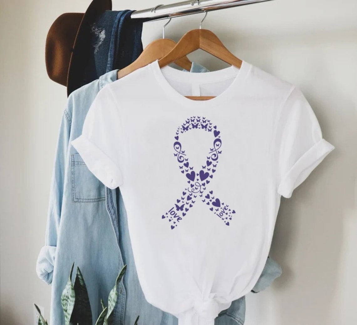 Stomach Cancer Ribbon Shirt, Gastric Cancer T-Shirt For Women, Cancer Awareness Gift, Periwinkle ...