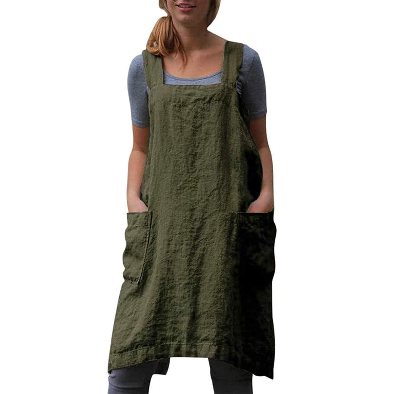 Stomeshle Japanese Aprons Plus Size Smock for Women with Pockets Cross ...