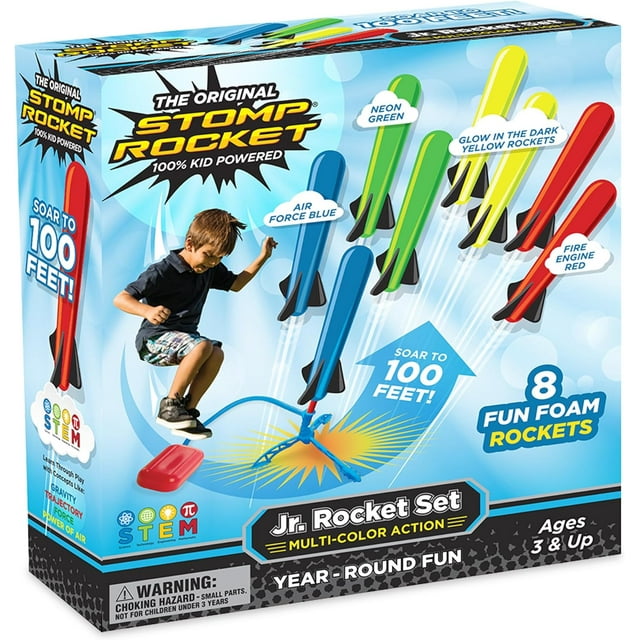 Stomp Rocket® Jr. Toy Rocket Launcher, Soars 100 Ft, 8 Foam Rockets ...