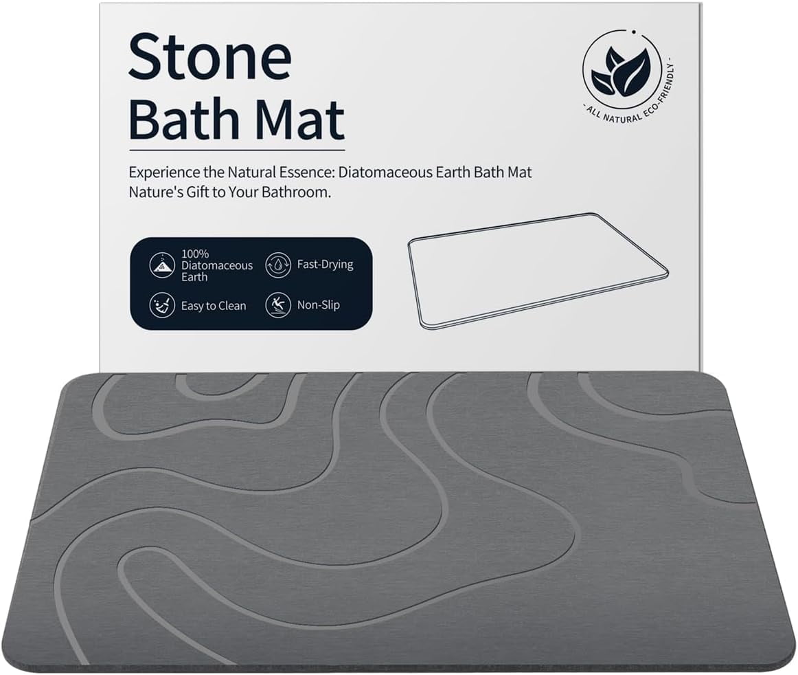 Stone Bath Mat Diatomaceous Earth Shower Mat Non-Slip Super Absorbent ...