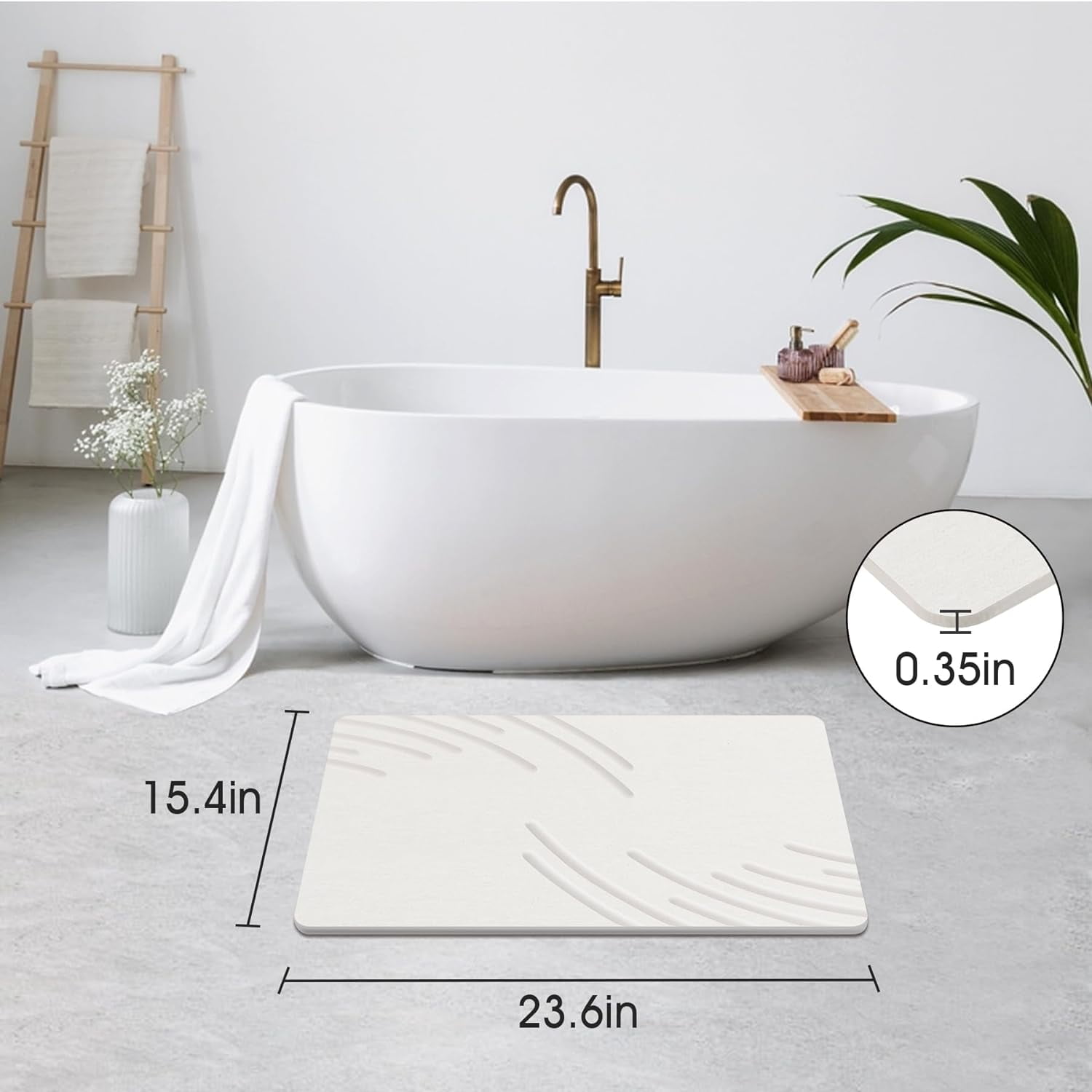 Stone Bath Mat Diatomaceous Earth Shower Mat Super Absorbent Non-Slip ...