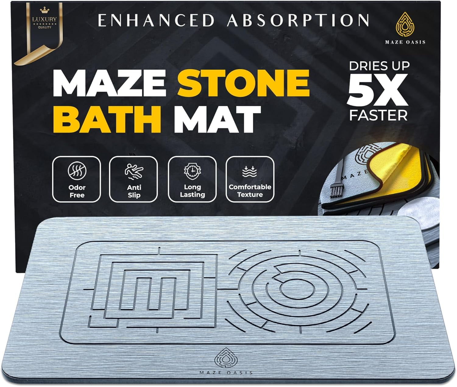 Stone Bath Mat - Instant-Drying Diatomaceous Earth Bath Mat with ...
