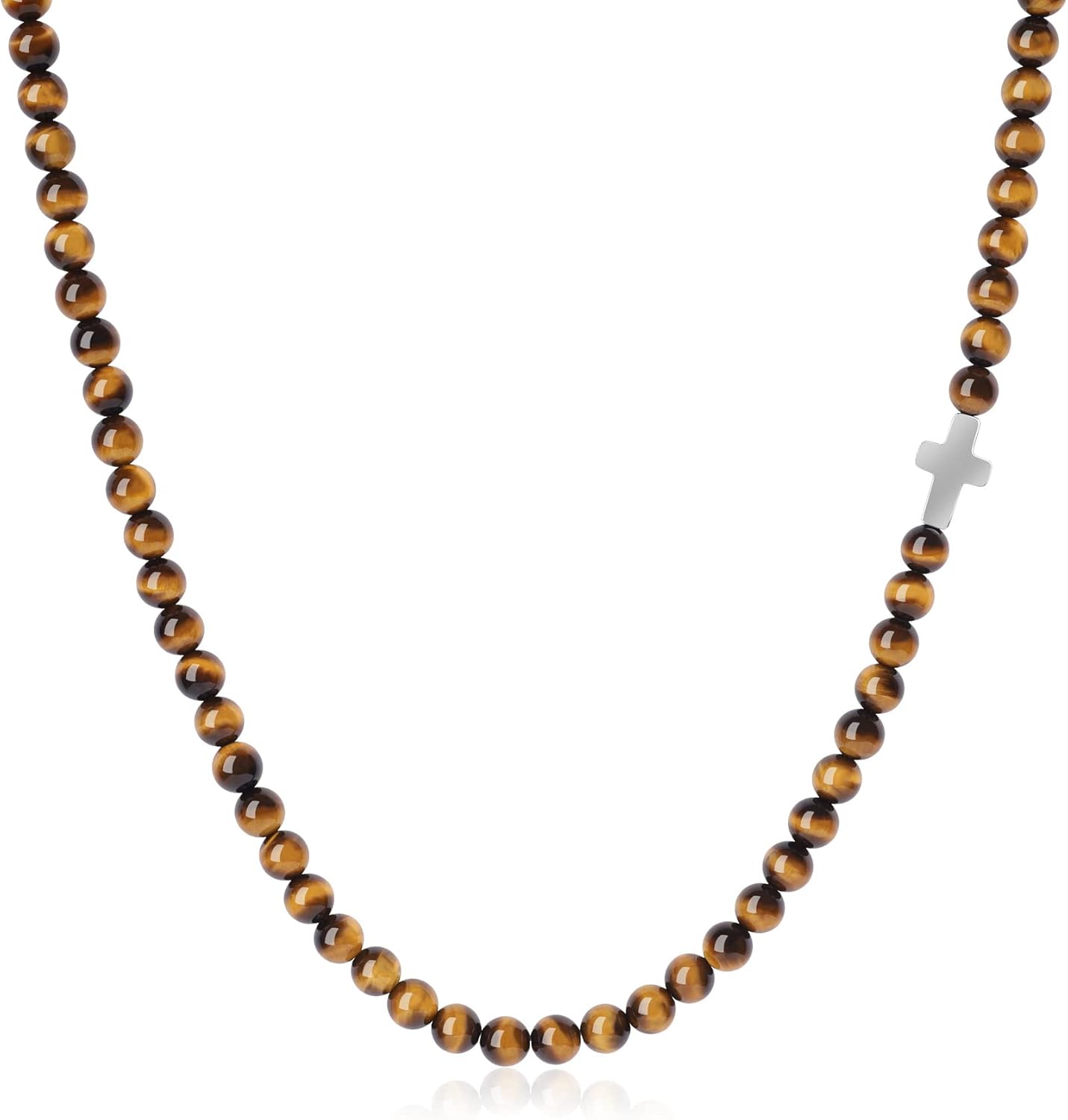 Stone Beaded Brown Tiger Eye Cross Necklace for Men 24"|Stone Beaded ...