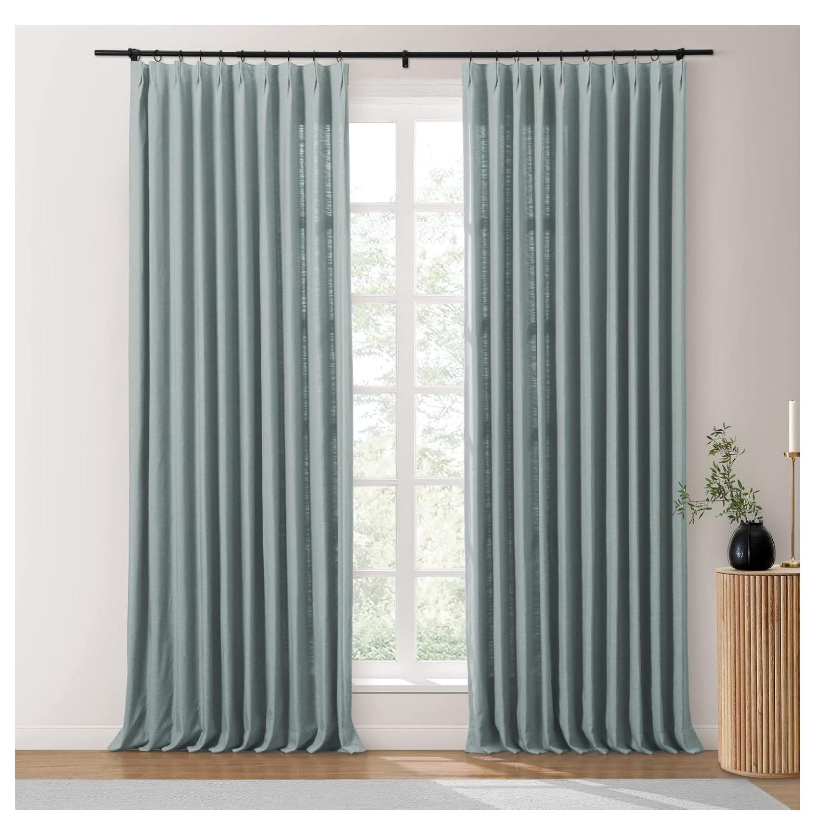 Stone Blue Linen Textured Curtains 84 Inches Long Cotton Pinch Pleated ...