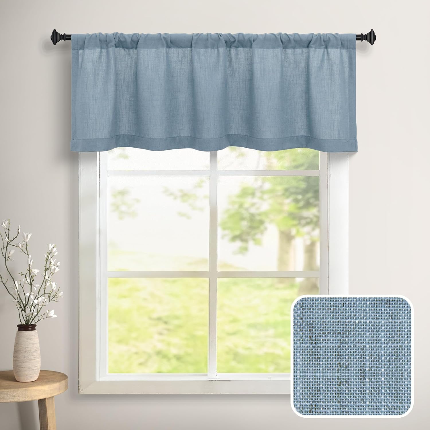 Stone Blue Sheer Valance for Window Kitchen 18 Inch Length Pocket ...