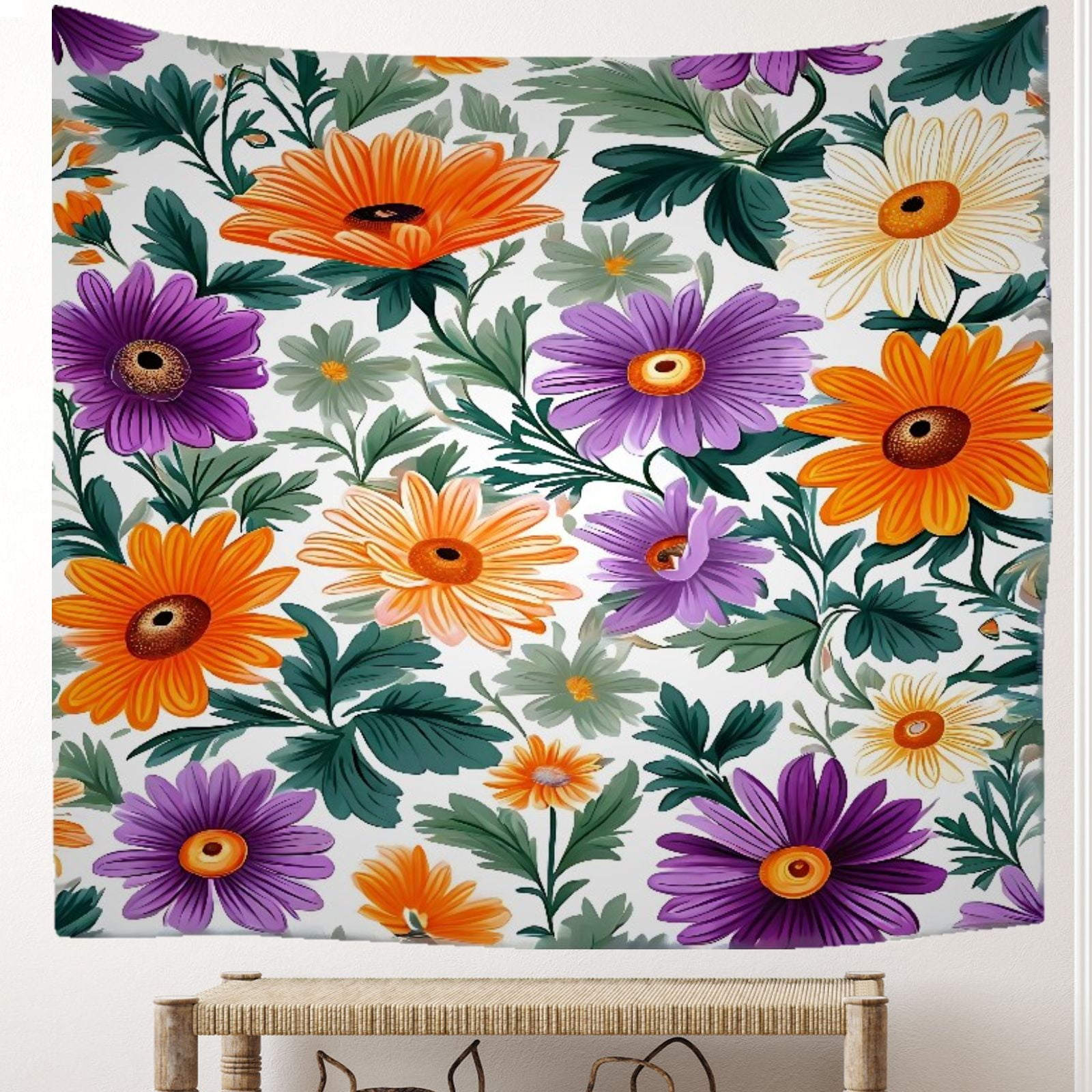 Boho Ethnic Bedroom Tapestry Leaves Soft Edeges Wallpaper Living Room ...