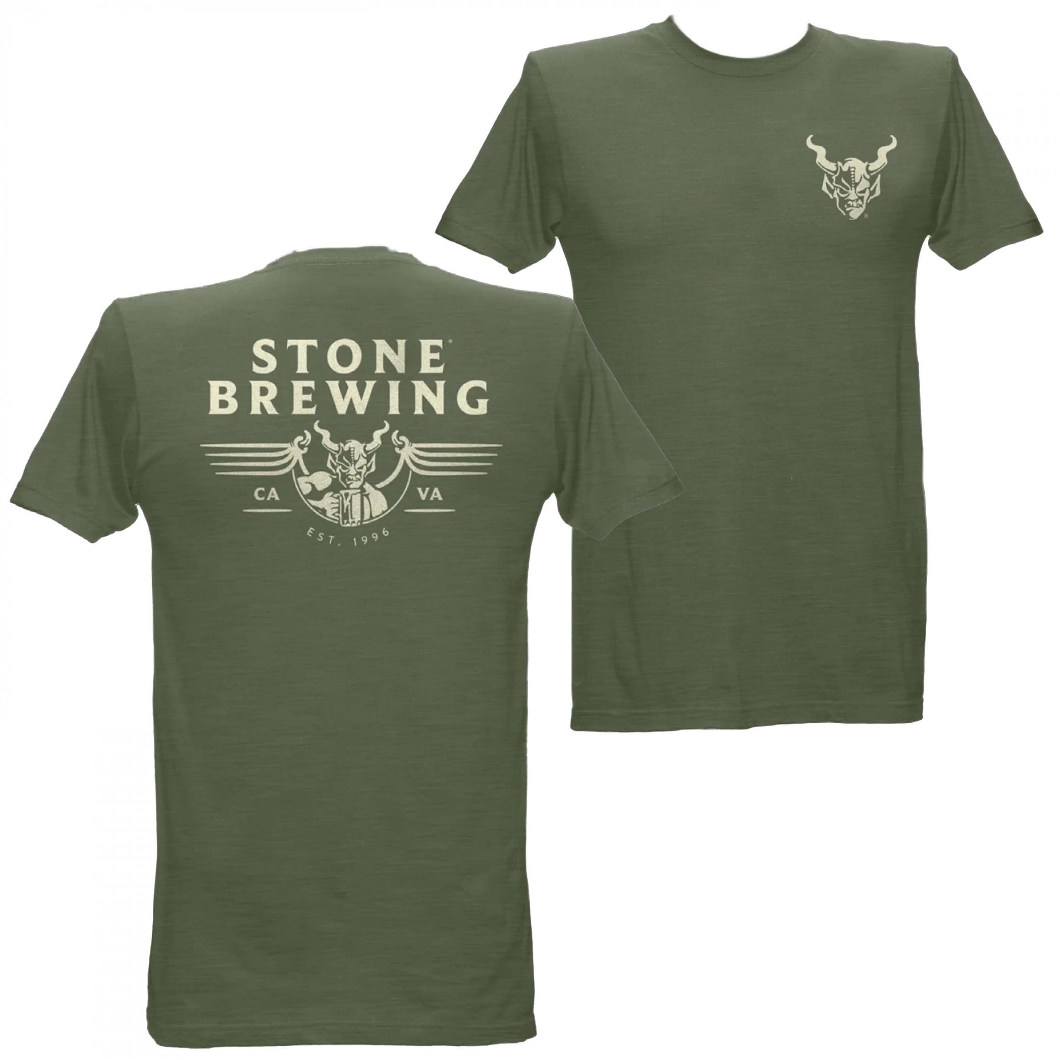 Stone Brewing Logo Military Green Front and Back Print T-Shirt-3XLarge ...