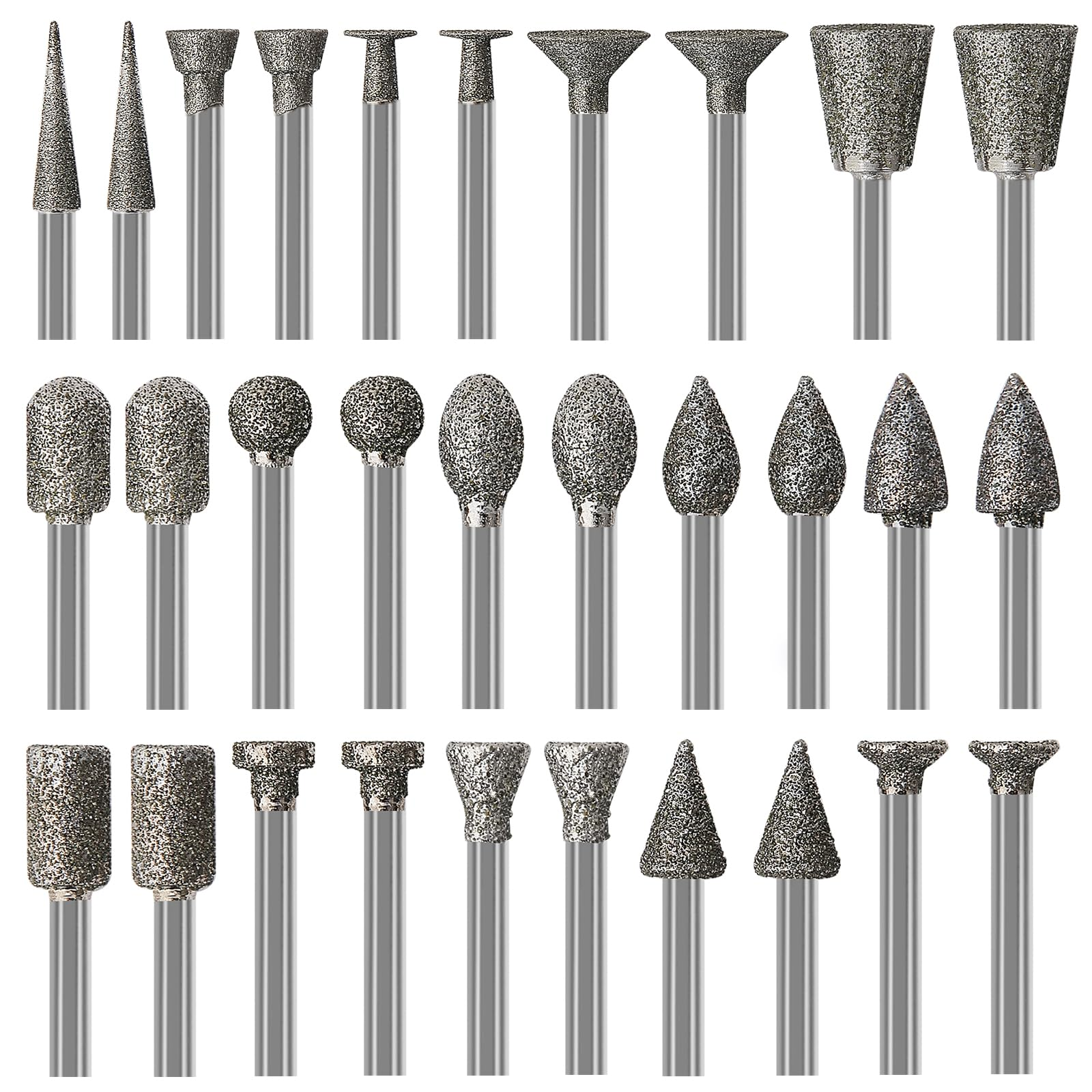 TEMO 30 pc 1 mm (1/32 Inch) Coarse Diamond Coated Burrs Glass Drill Bit ...