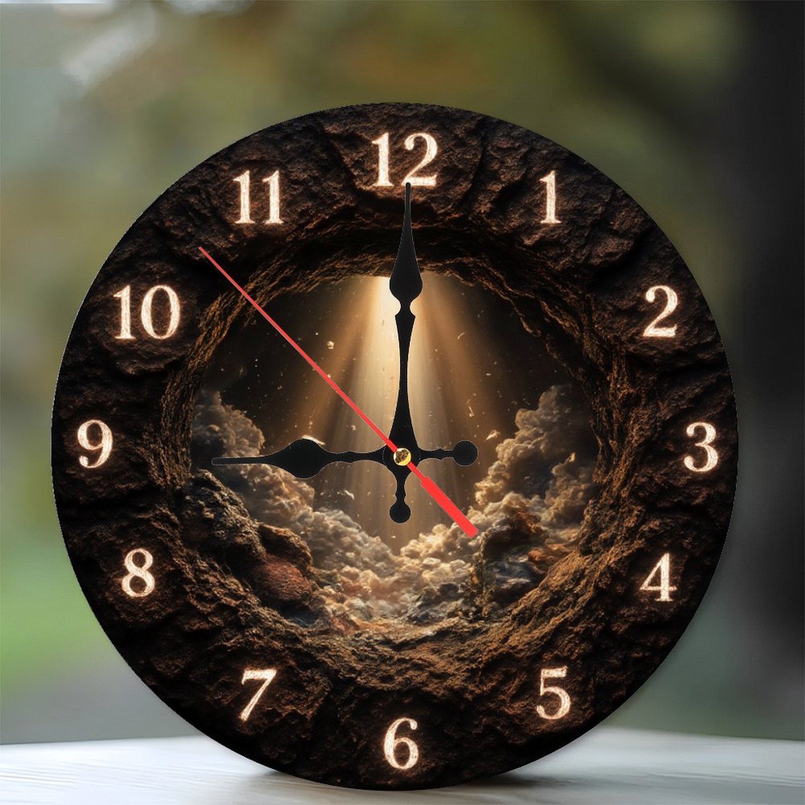 Stone Cave Clock Wall Decor Heaven Clouds Rays Sunlight 10-Inch Silent ...