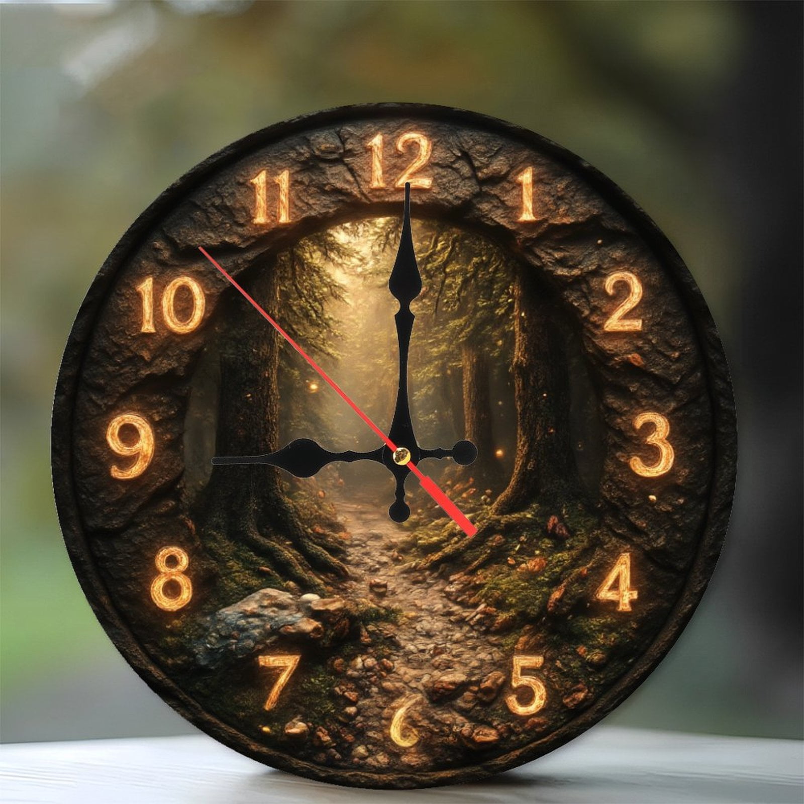 Stone Clock Enchanted Forest Mystical Path Wall Decor 10-Inch Silent ...