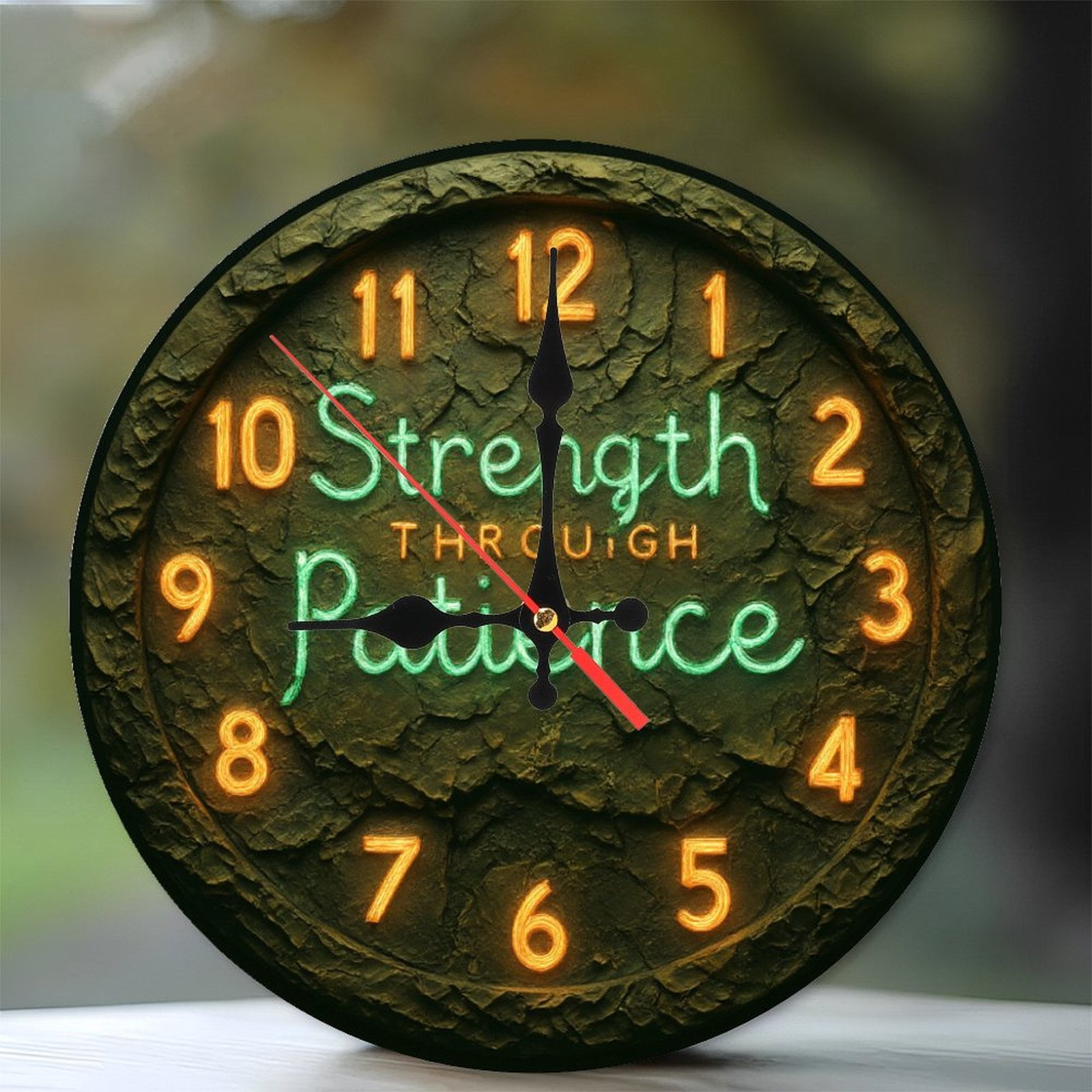 Stone Clock Strength Through Patience Wall Decor 10-Inch Silent Wooden ...