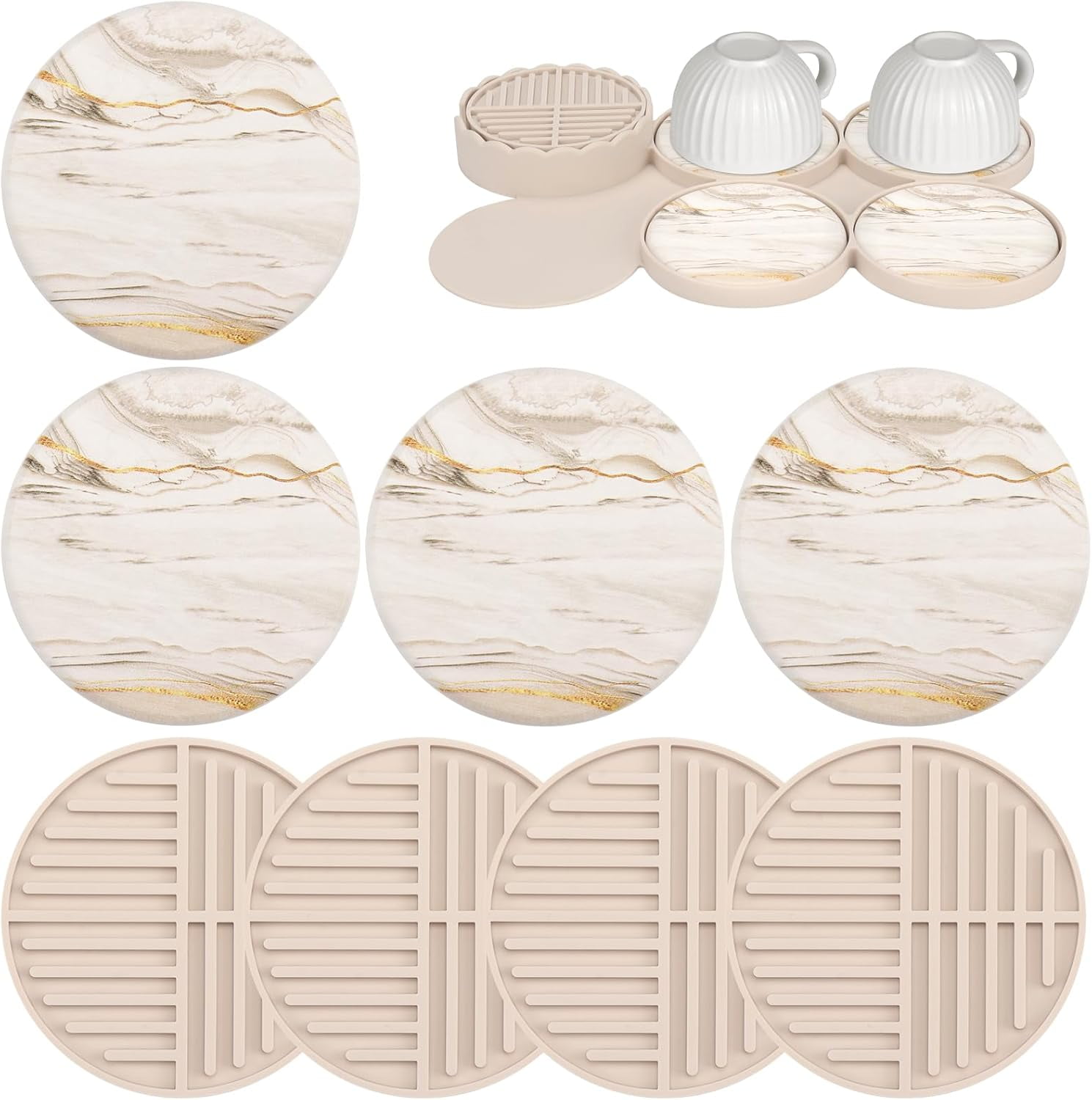 Stone Coasters & Silicone Coasters Set of 8, Coasters with Holder ...