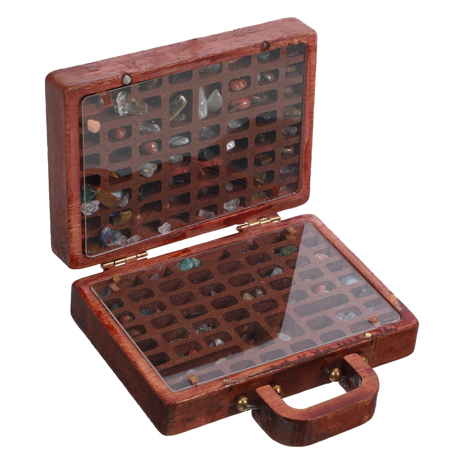 Wooden Compartment Stone Storage Box 1 Set Display Case for ...