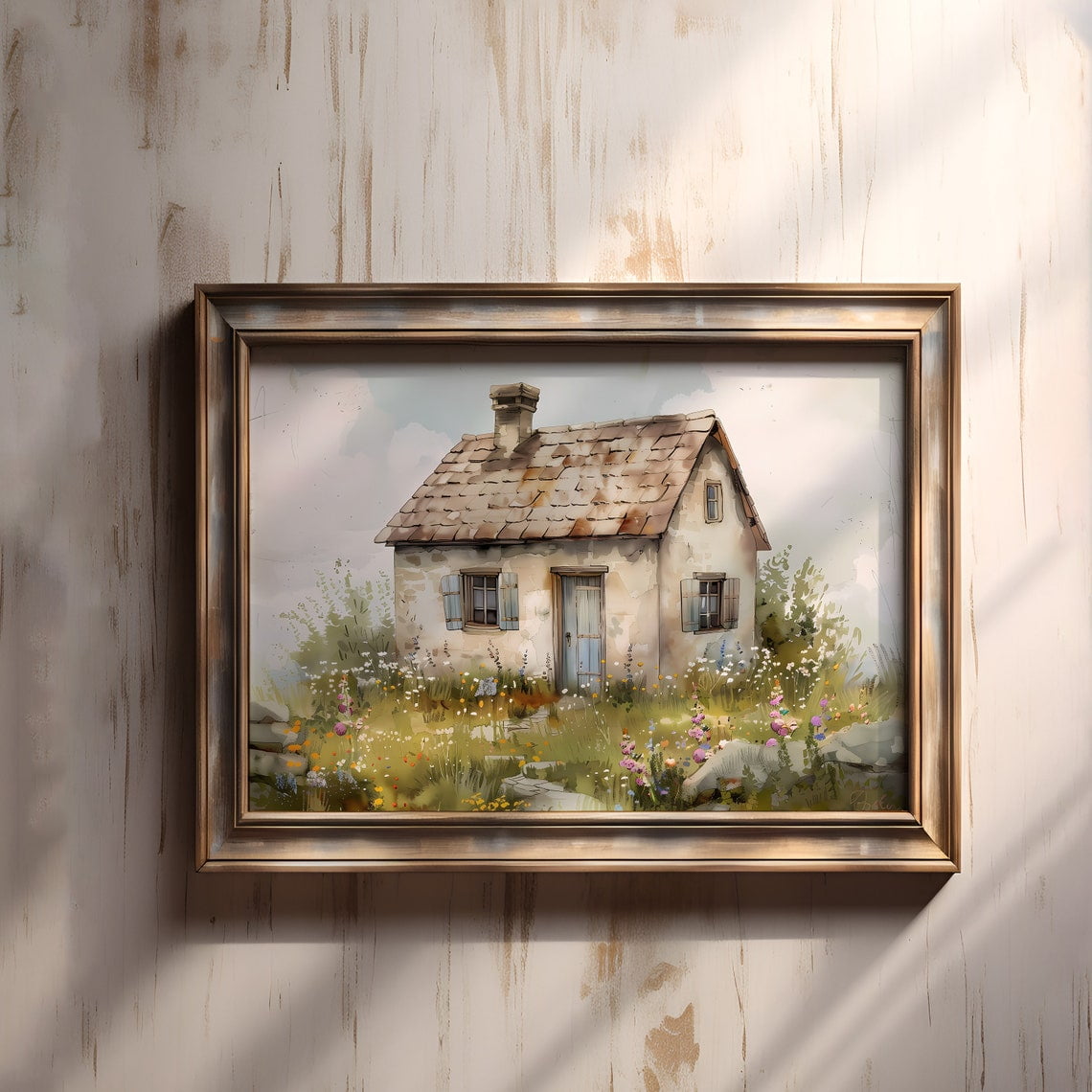 Stone Cottage Print, Rustic French Countryside Wall Art, Farmhouse Home ...