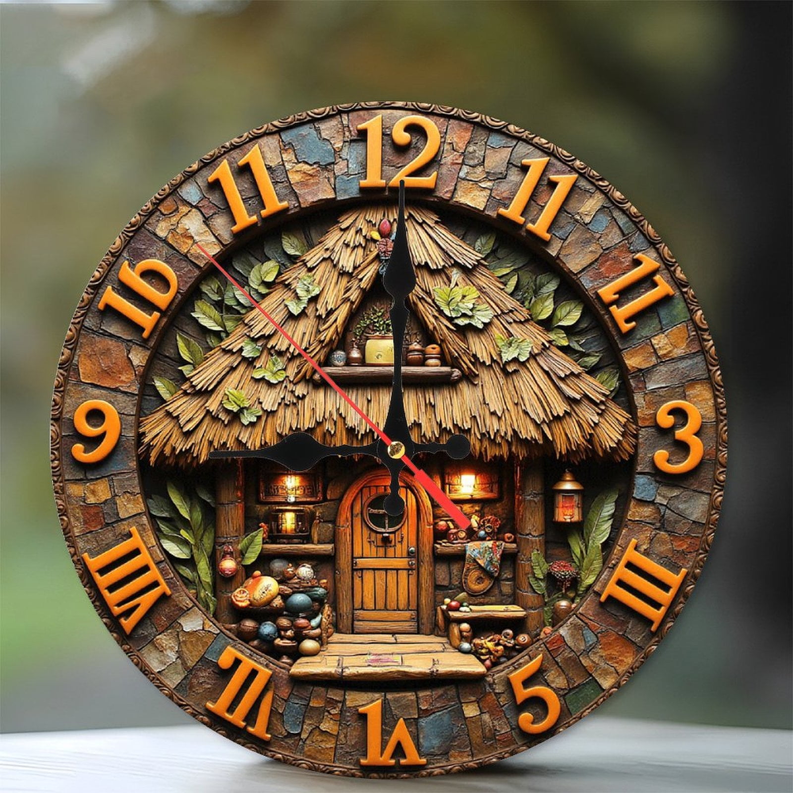 Stone Cottage Wall Clock Roman Numerals Rustic Decor 10-Inch Silent ...