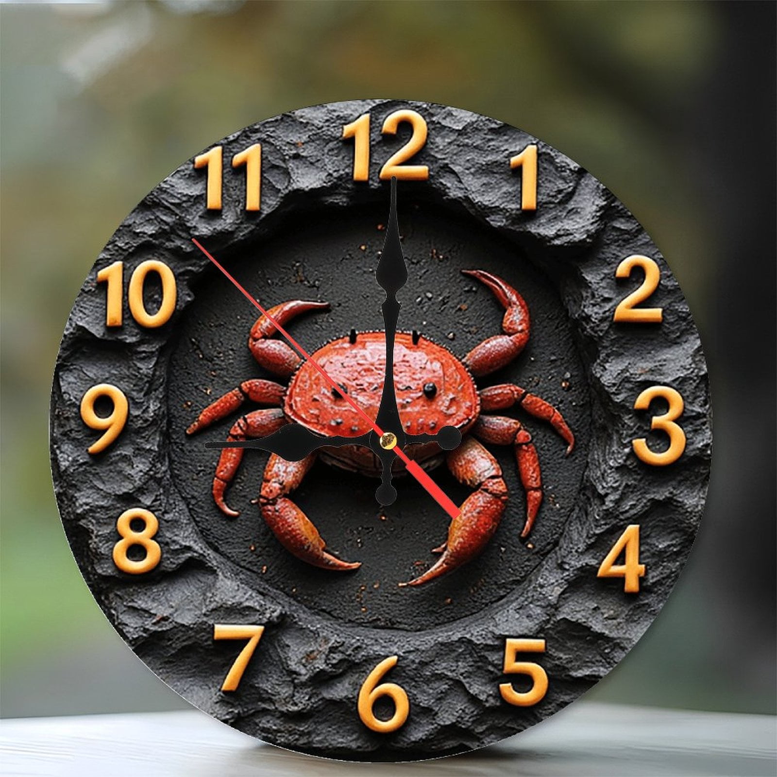 Stone Crab Clock Wall Decor 10-Inch Silent Wooden Wall Clock, Battery ...