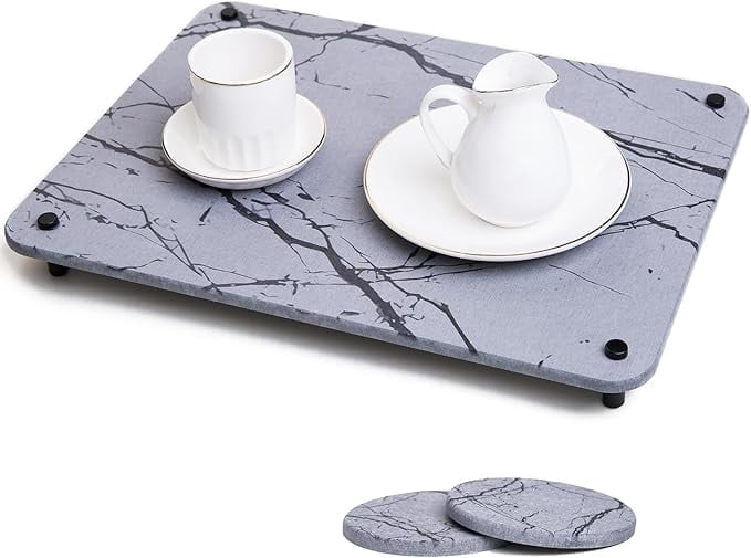 Stone Dish Drying Mats with 2 Glass Coasters for Kitchen Counter ...