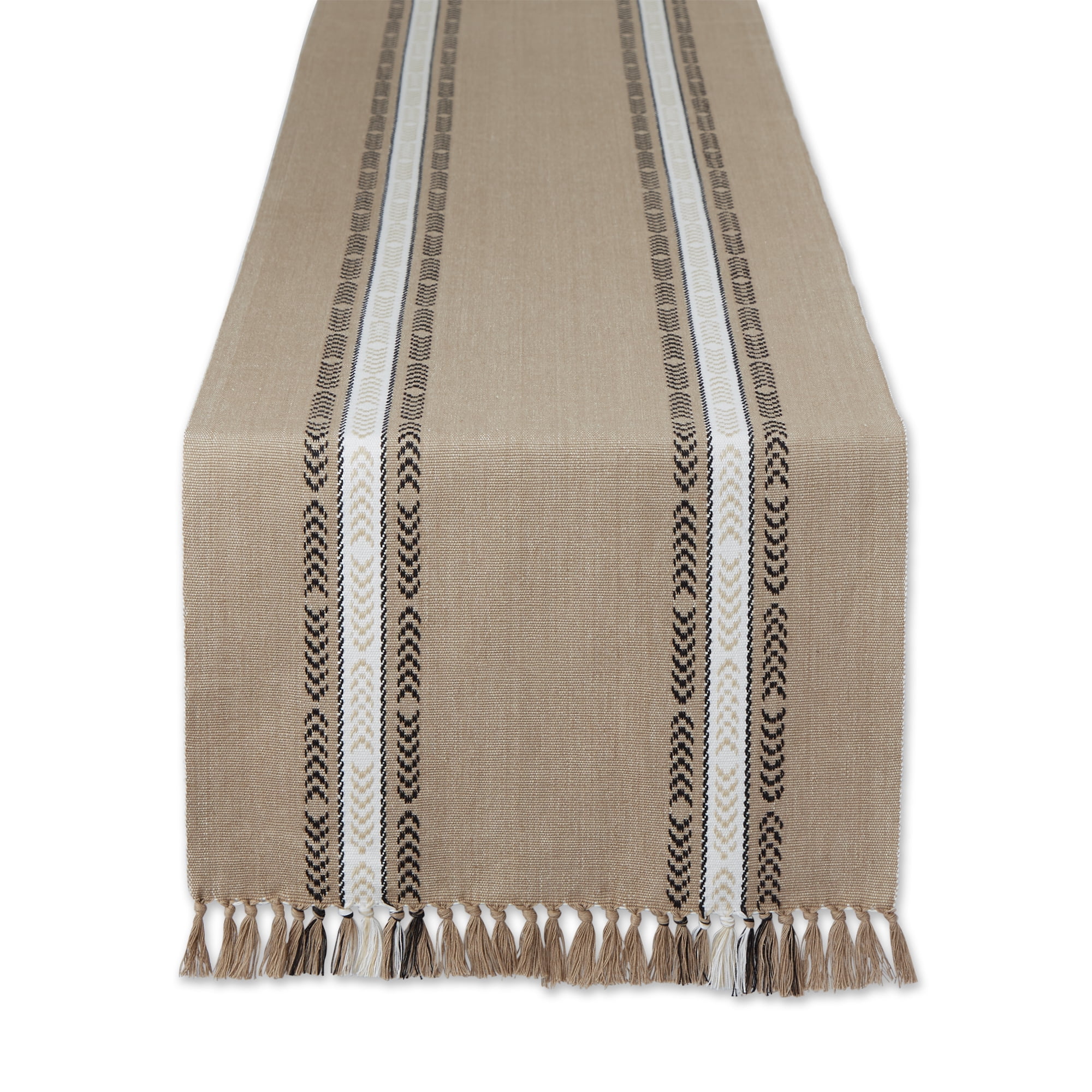 Stone Dobby Striped Fringe Ribbed Table Runner 14x72 - Walmart.com