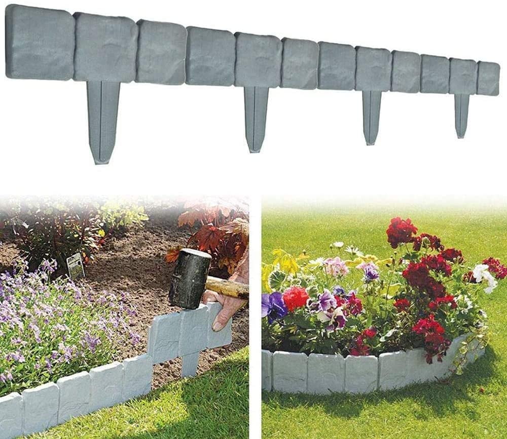 Stone Effect Plastic Palisade Fence, Garden Fence Edging, DIY ...