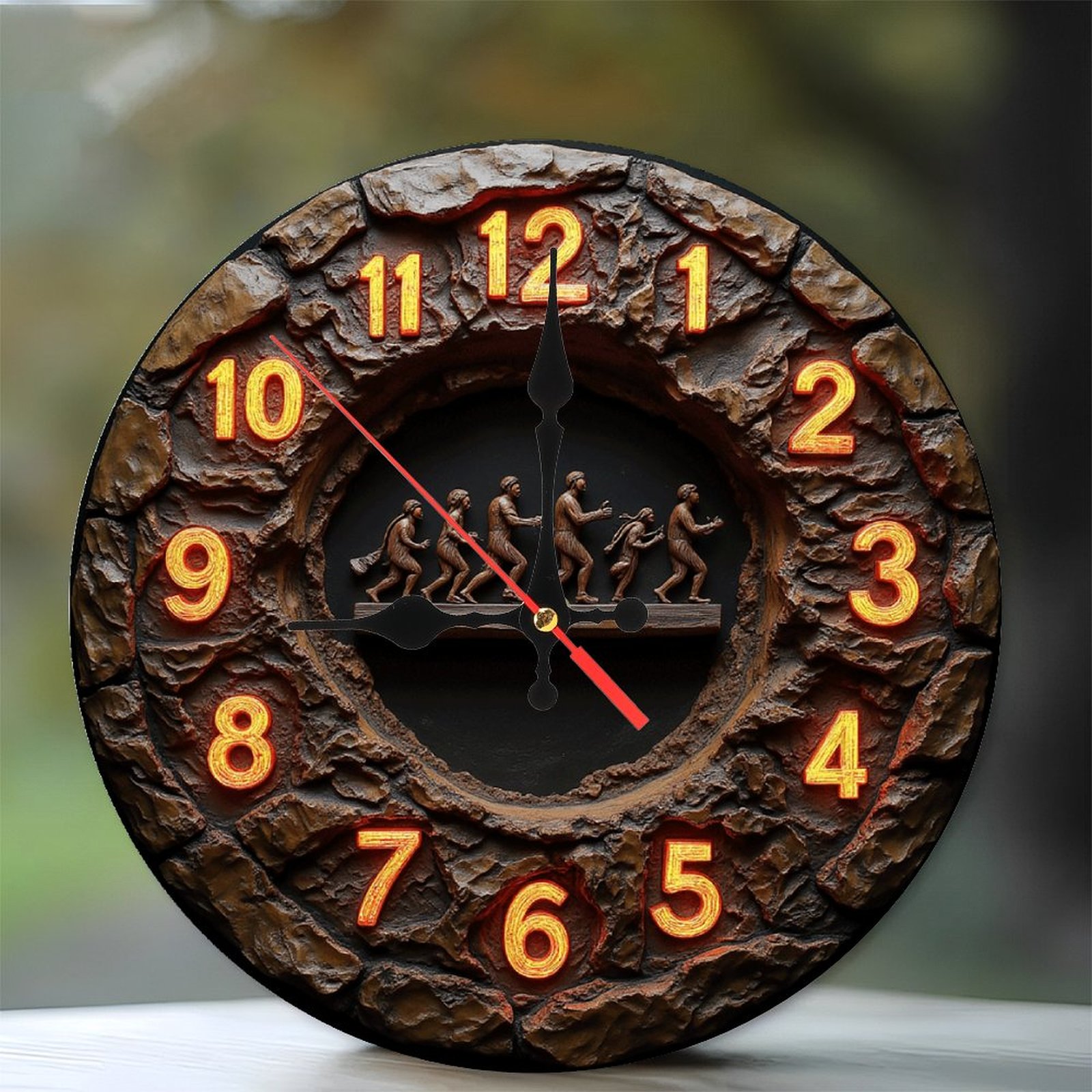 Stone Evolution Wall Clock Human History 10-Inch Silent Wooden Wall ...