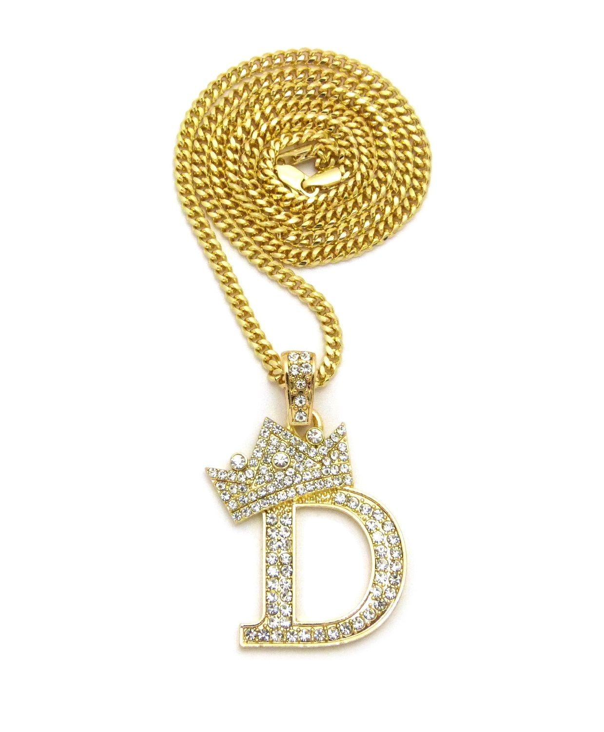 Stone Filled Initial Letter D Pendant 3mm 24" Cuban Chain Hip Hop ...