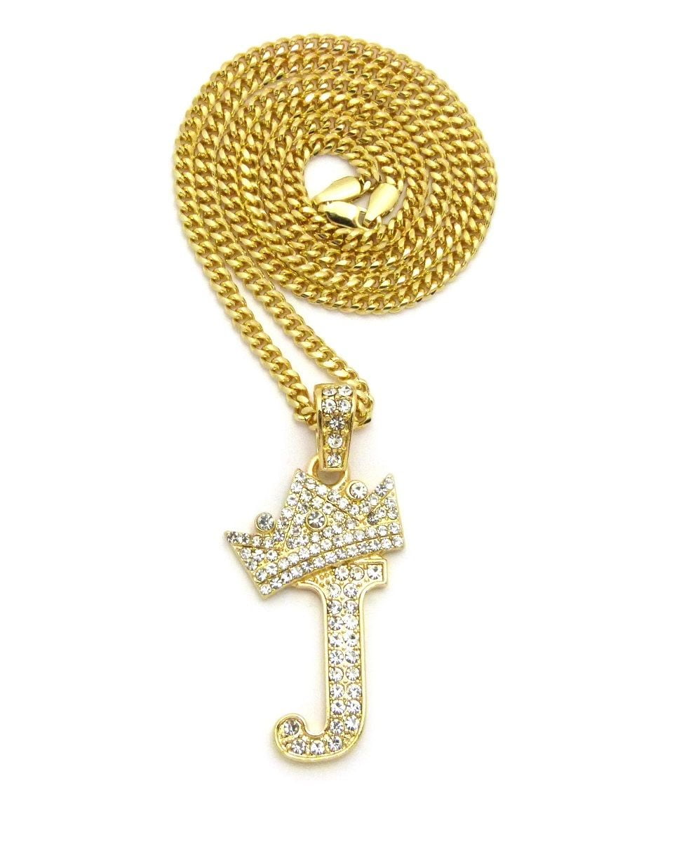 Stone Filled Initial Letter J Pendant 3mm 24" Cuban Chain Hip Hop ...