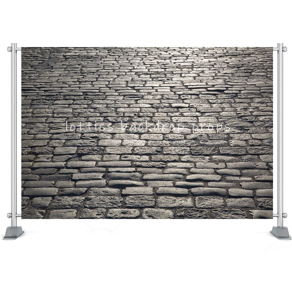 Stone Floor Backdrop Brick Road Photography Texture Design Black White ...