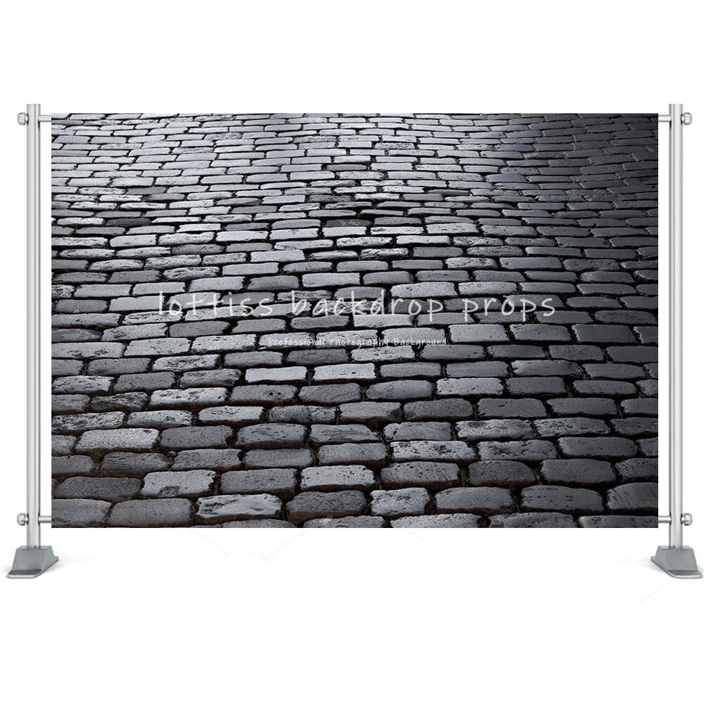 Stone Floor Backdrop Brick Road Photography Texture Design Black White ...