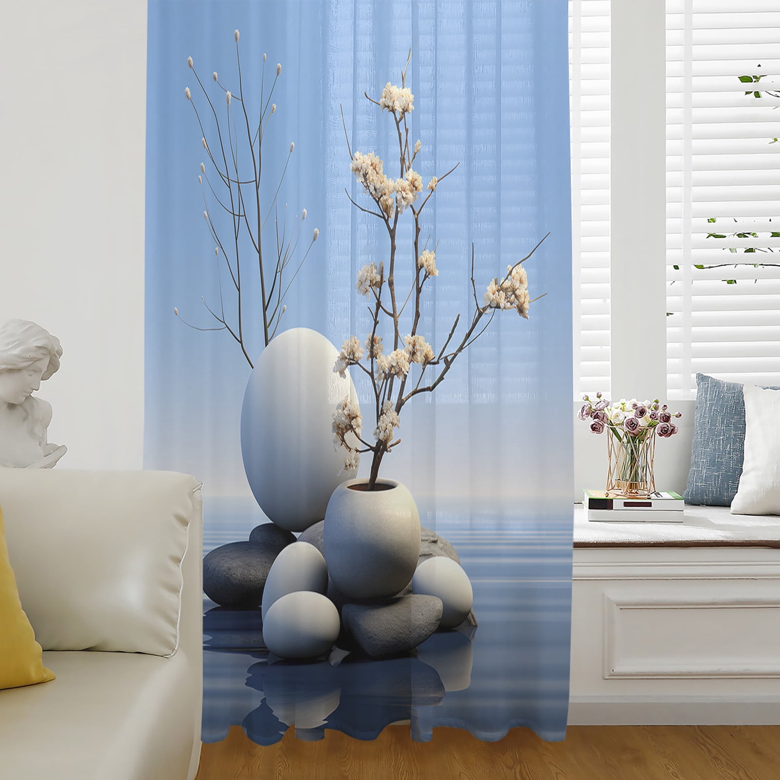 Stone Flower, Semi Sheer Curtains Drapes for Living Room, Bedroom ...