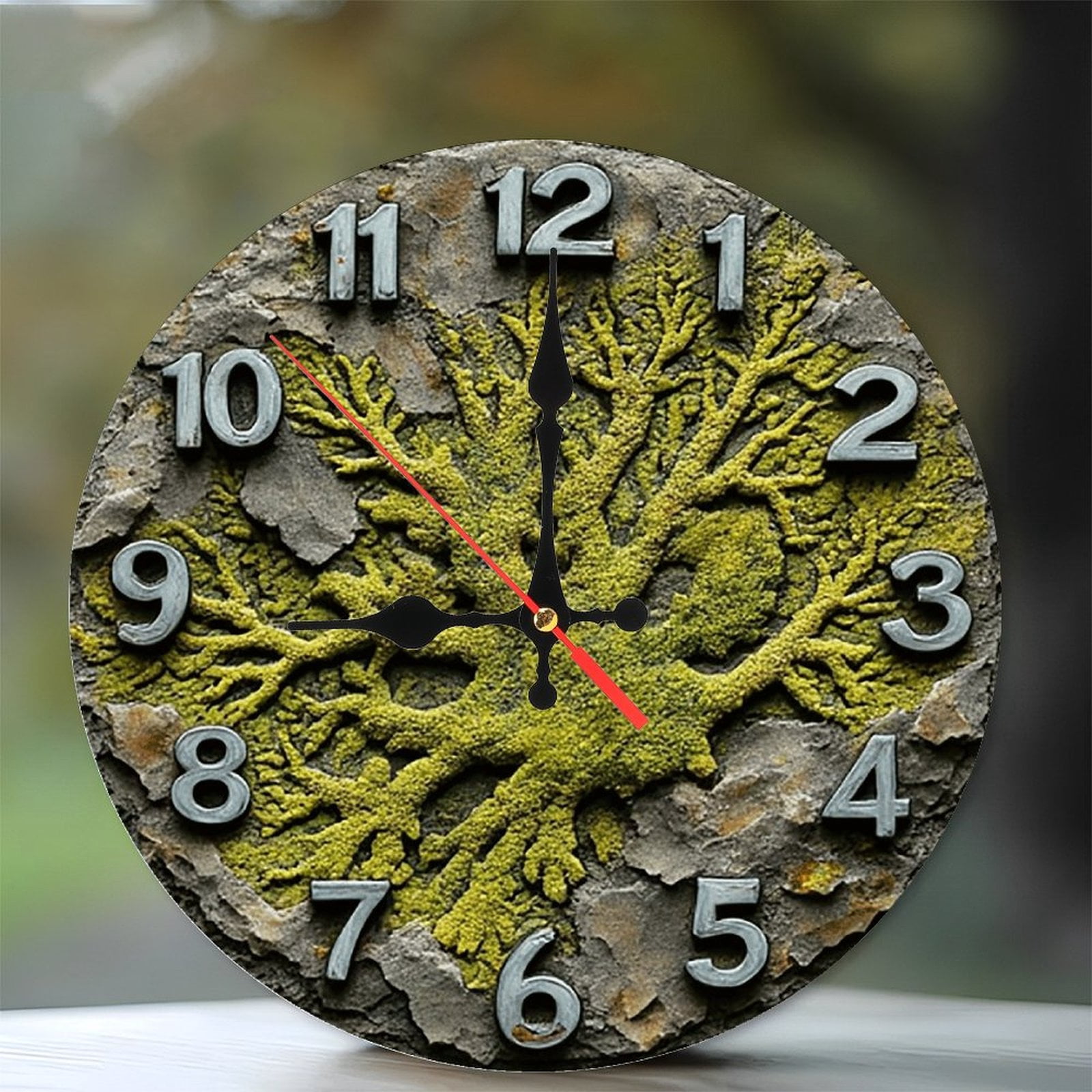 Stone Fossil Clock Wall Decor Unique Gift 10-Inch Silent Wooden Wall ...