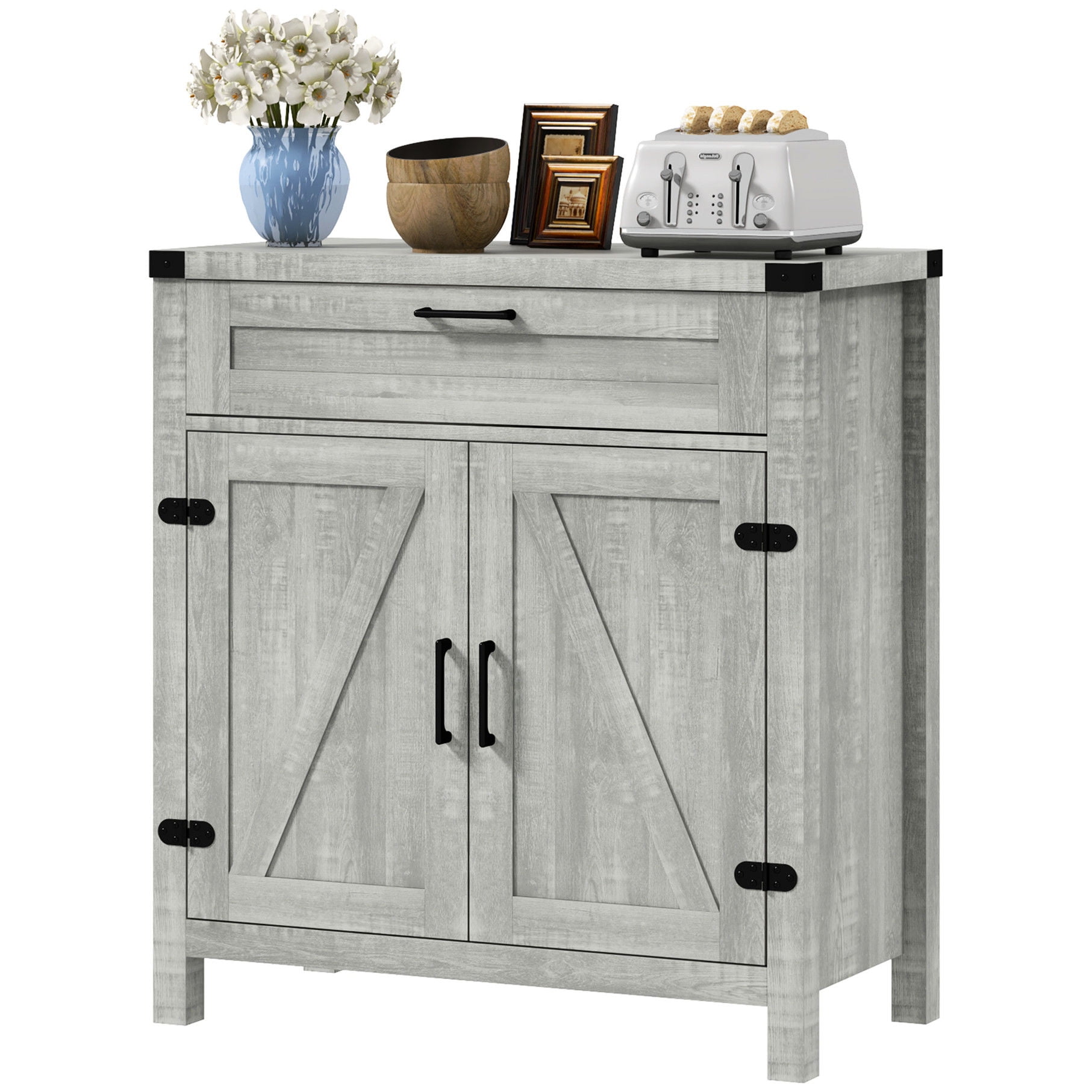 Stone Gray Buffet Cabinet - Storage for Plates and Utensils - Kitchen ...