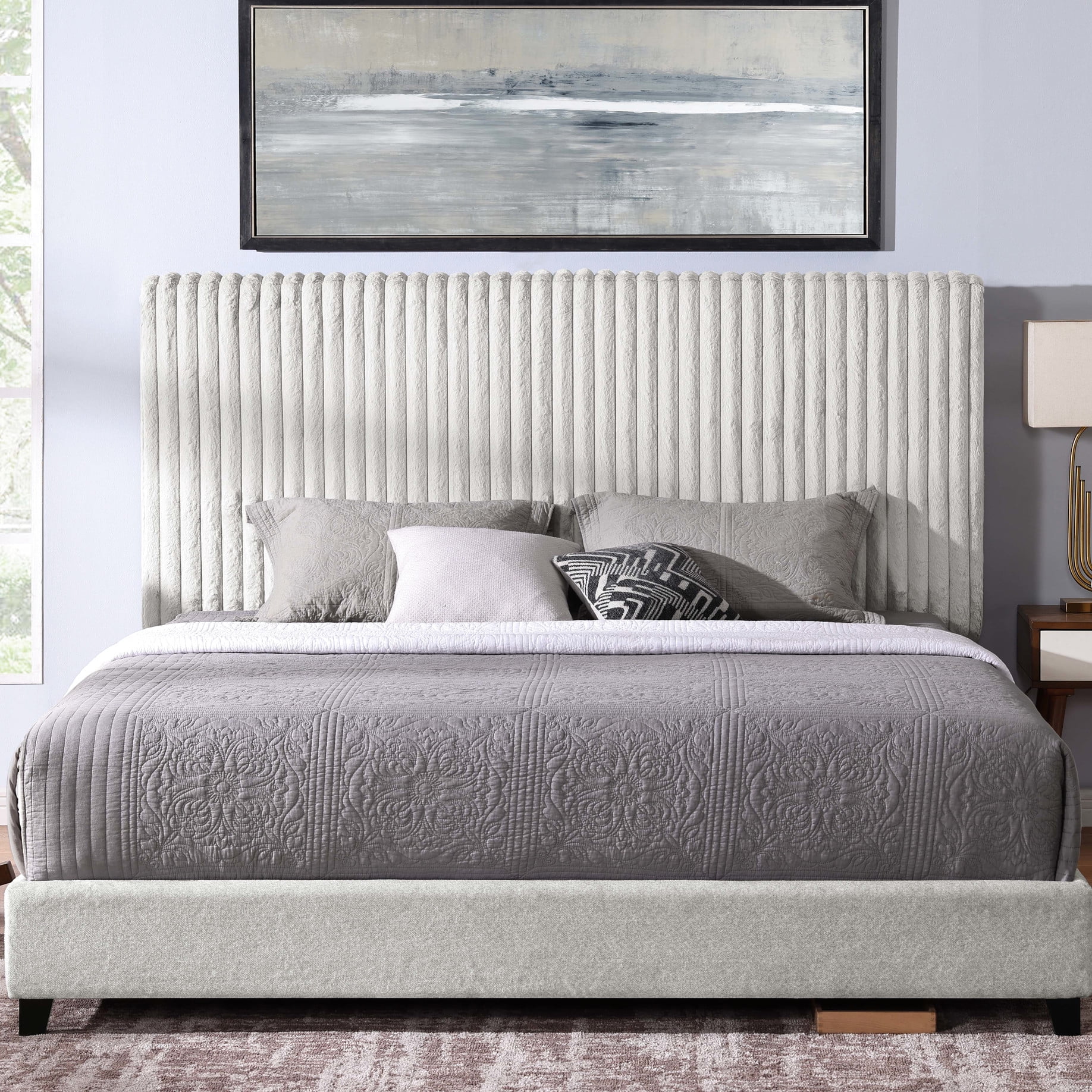 Stone Grey King Size Upholstered Bedroom Bed - Transitional Look ...