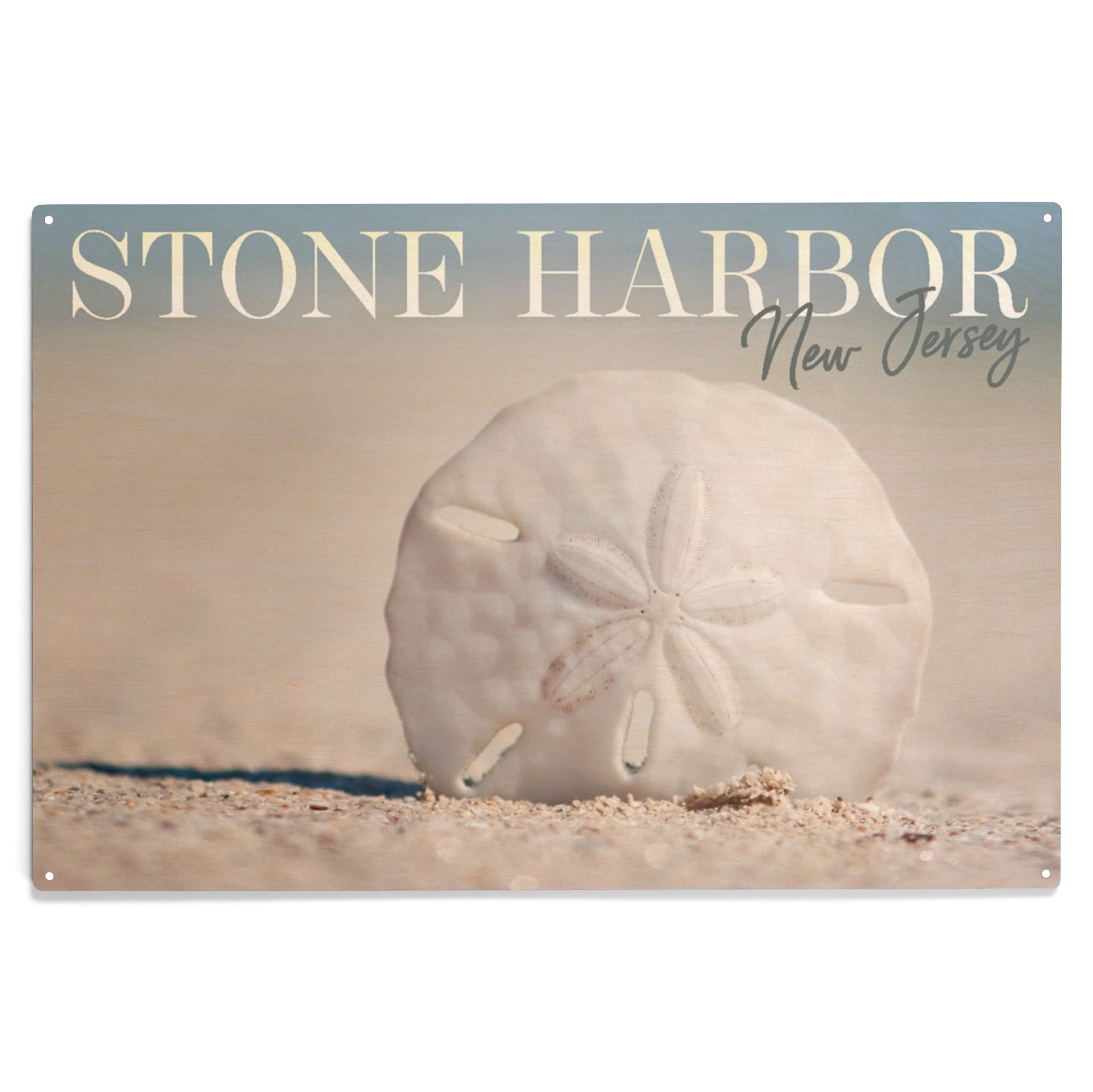 Stone Harbor, New Jersey, Sand Dollar on Beach Birch Wood Wall Sign ...