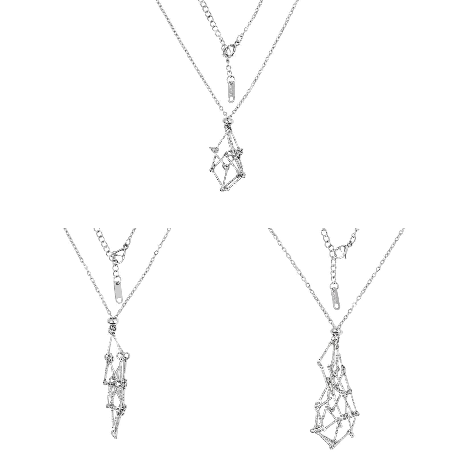 Stone Holder Necklace Adjustable Cage Necklace Adjustable Metal Net Necklace Stone Chain Mesh ...