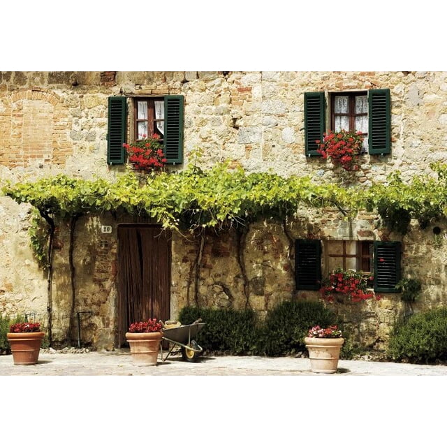 Stone House Photo Backdrop Green Grass Flowers Photography Background ...