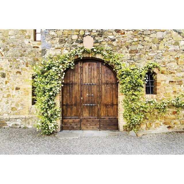 Stone House Photo Backdrop Green Grass Flowers Photography Background ...