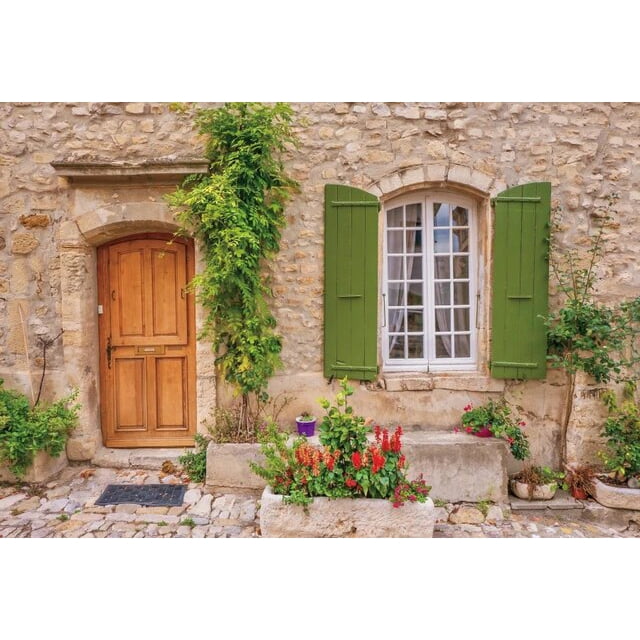 Stone House Photo Backdrop Green Grass Flowers Photography Background ...