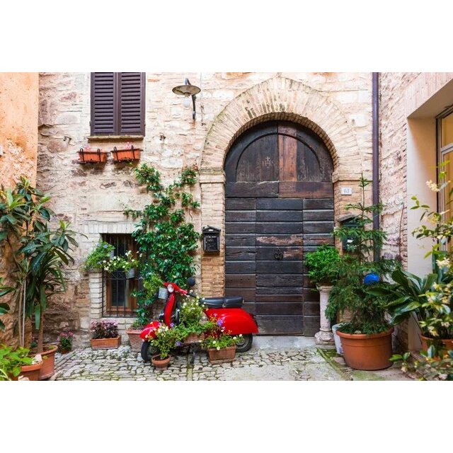 Stone House Photo Backdrop Green Grass Flowers Photography Background ...