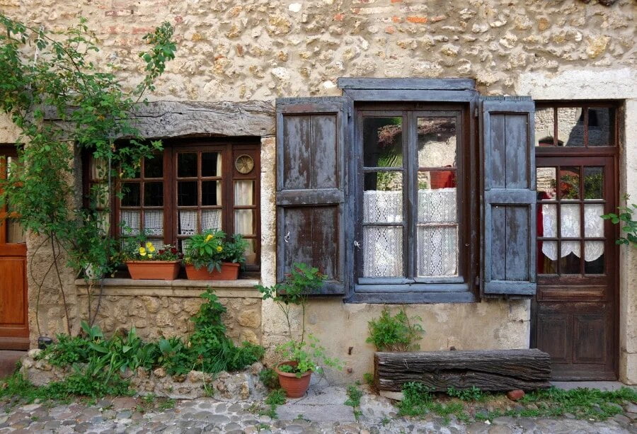 Stone House Photo Backdrop Green Grass Flowers Photography Background ...
