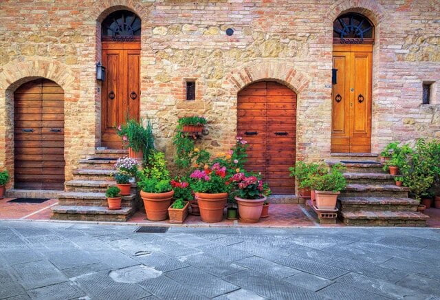 Stone House Photo Backdrop Green Grass Flowers Photography Background ...