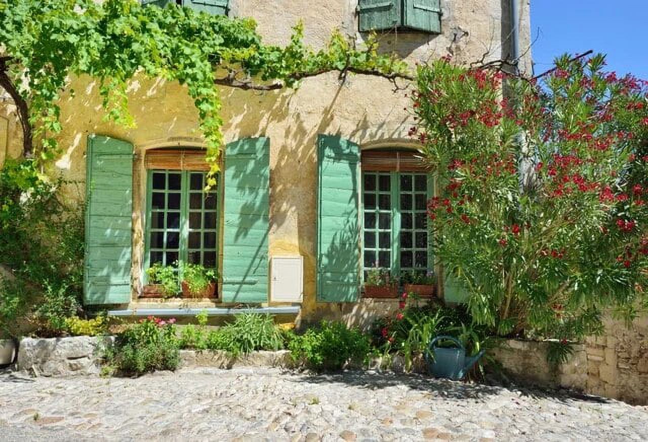 Stone House Photo Backdrop Green Grass Flowers Photography Background ...