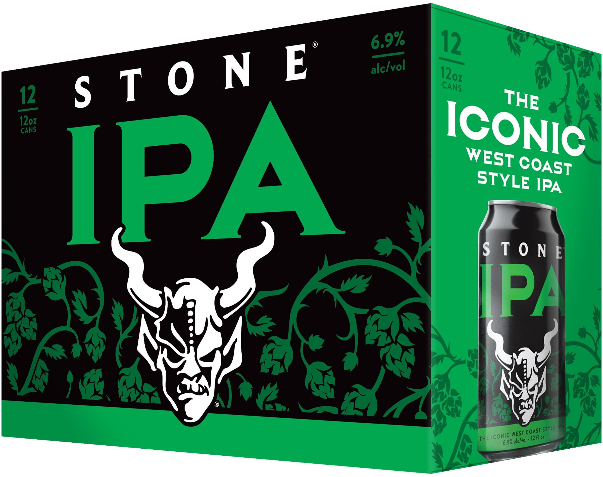 Stone IPA Craft West Coast India Pale Ale Beer, 12 fl oz, 12 Pack Cans ...