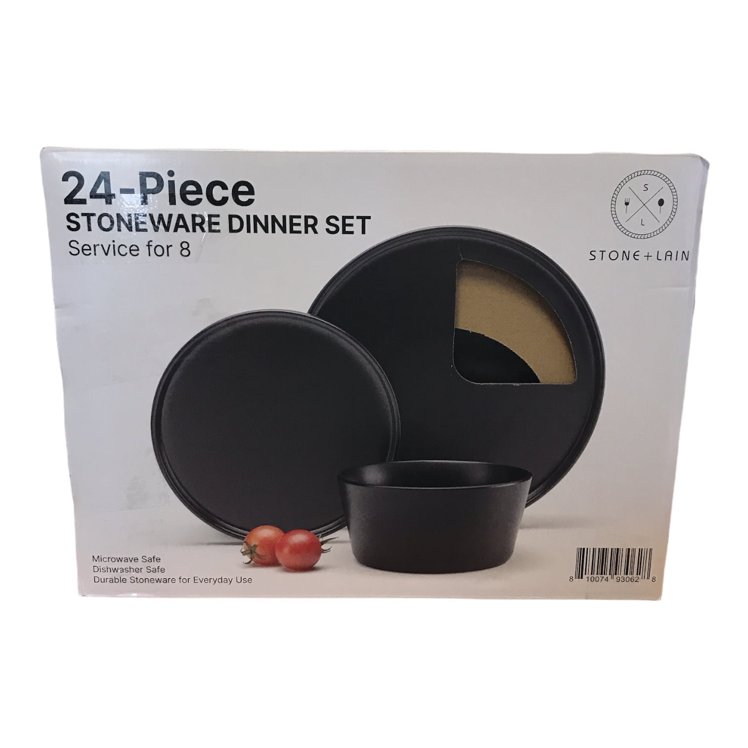Stone Lain 24-Piece Modern Ledge Stoneware Dinnerware Set, Black ...