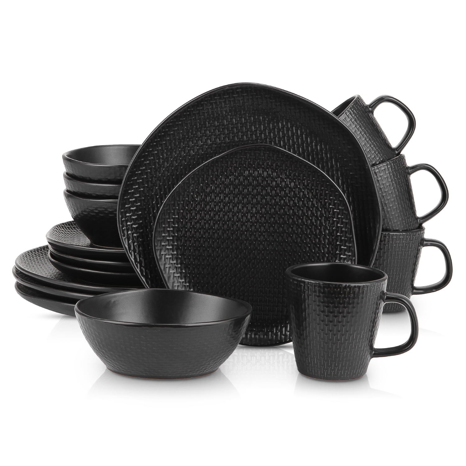 Stone Lain Abigail 16-Piece Dinnerware Set Stoneware, Black - Walmart.com