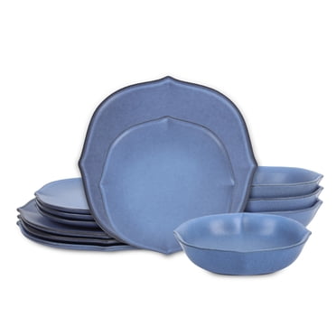 Vancasso Elegant 32 Piece Stoneware Dinnerware Set, Square Blue Dishes ...
