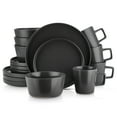 Stone Lain Celina Modern 16-Piece Stoneware Dinnerware Set, Black Matte ...
