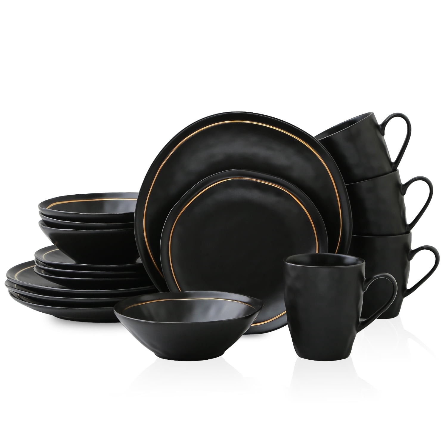 Stone Lain Clara 16-Piece Dinnerware Set Porcelain, Black - Walmart.com