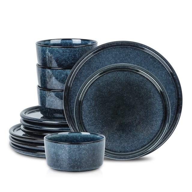 Stone Lain Eden 12-Piece Dinnerware Set Stoneware, Dark Blue - Walmart.com