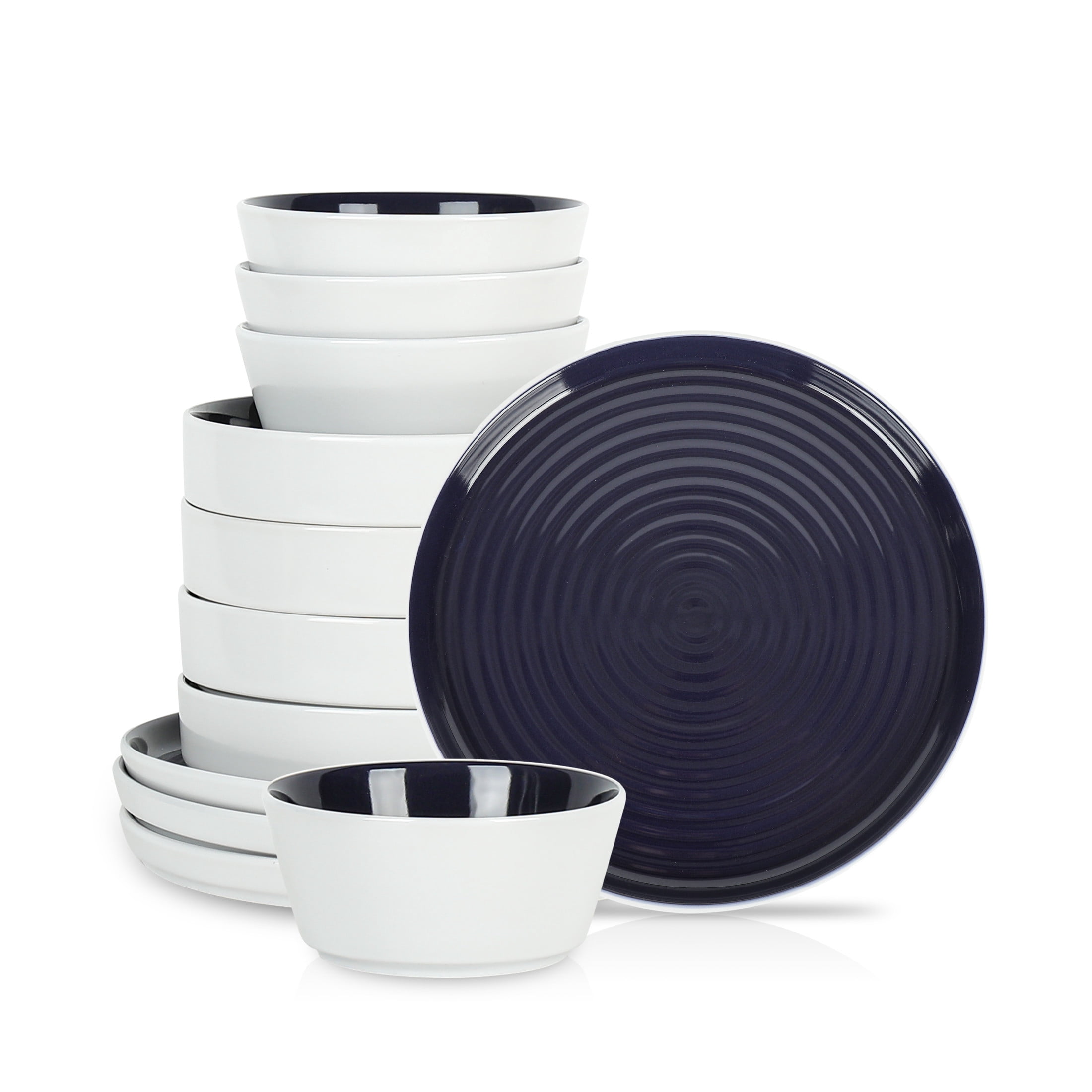 Stone Lain Elica 12-Piece Dinnerware Set Stoneware, Service for 4, Navy ...